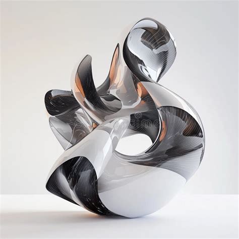Metallic Sculpture With Smooth Curves And Reflective Surfaces On A Neutral Background Stock