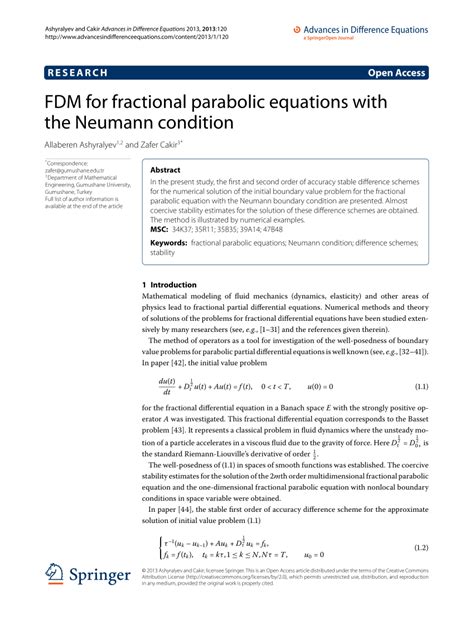 Pdf Fdm For Fractional Parabolic Equations With The Neumann Condition