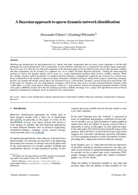 pdf a bayesian approach to sparse dynamic network identification