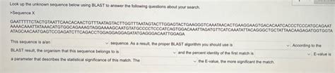 solved look up the unknown sequence below using blast to