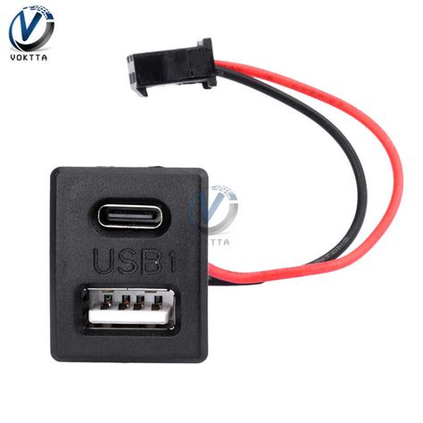 Jual 1PC Black Double Layer Female Base Type C Charging Power Socket Dengan Cable Connector USB