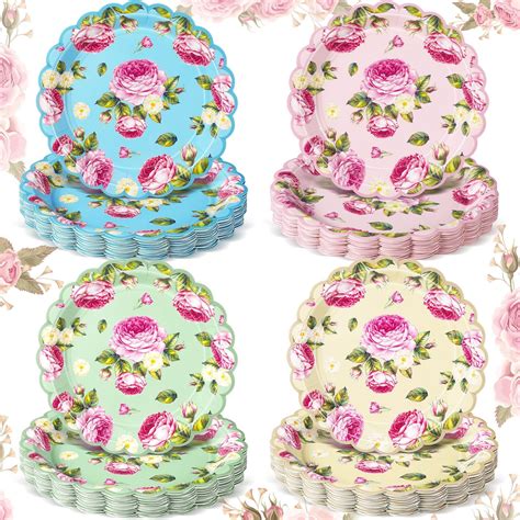 Suttmin 80 Pcs 7 Inch Floral Paper Plates Floral Party