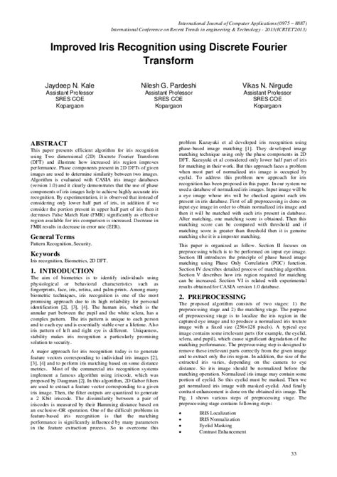 Pdf Improved Iris Recognition Using Discrete Fourier Transform