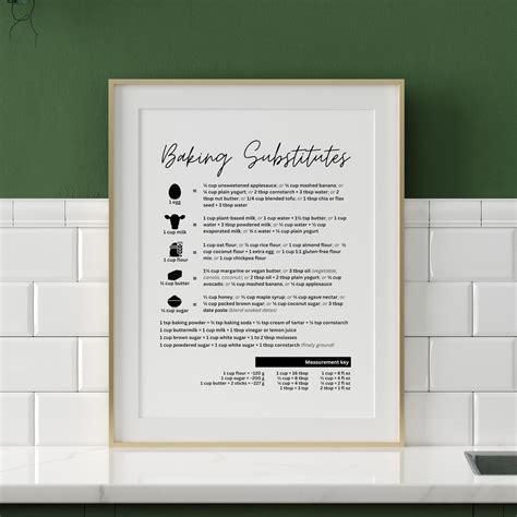 Baking Substitutes Chart Kitchen Cheat Sheet Digital Download Etsy