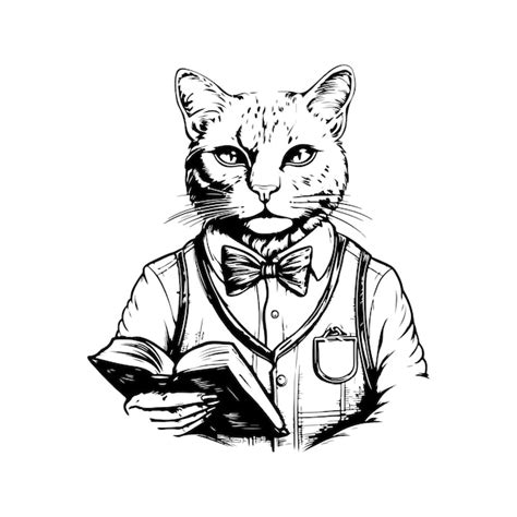 Premium Vector Anthropomorphic Cat Vintage Logo Line Art Concept