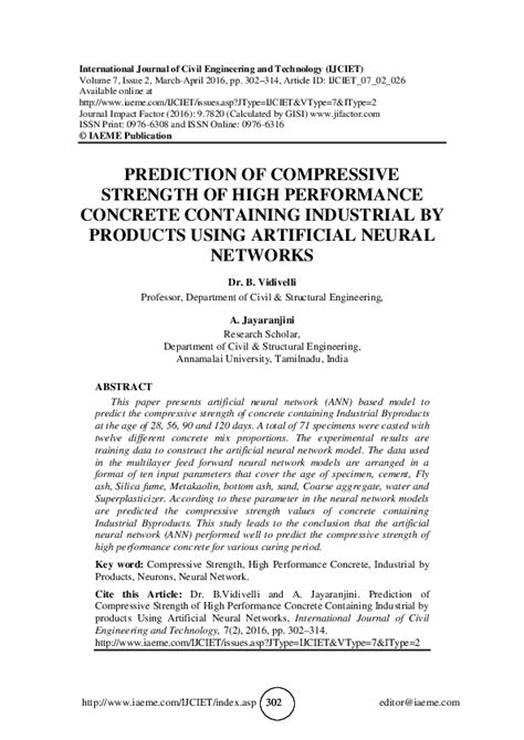 pdf prediction of compressive strength of high performance concrete