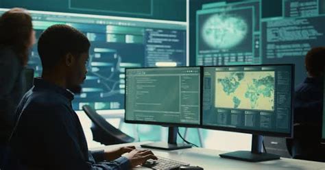 Governmental Hackers Analyzing Data For Cyber Threat Detection Technology Stock Footage Ft
