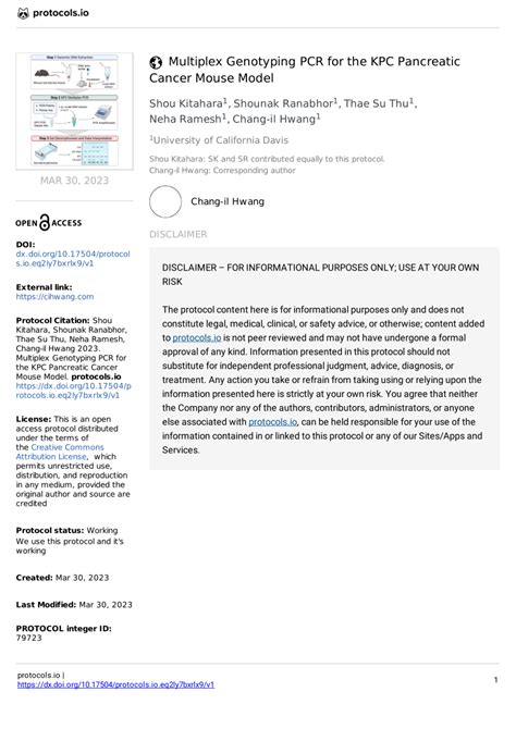 Pdf Multiplex Genotyping Pcr For The Kpc Pancreatic Cancer Mouse Model V1