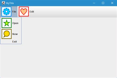 Java Swing メニューおよびメニューアイテムに画像を表示する