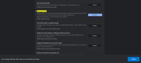 how to enable or disable automatic for urls in microsoft edge