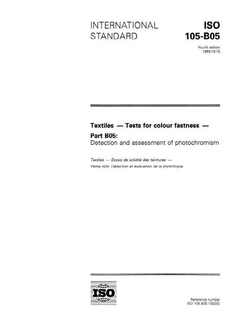 ISO 105 B05 1993 Textiles Tests For Colour Fastness Part B05 Detection And Assessment Of