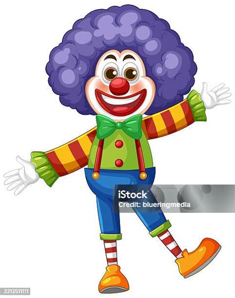 보라색 아프로 화려한 옷차림 흰색 배경에 과장된 기능을 가진 쾌활한 광대의 생생한 벡터 일러스트 레이 션 고객 참여에 대한 스톡 벡터 아트 및 기타 이미지 Istock