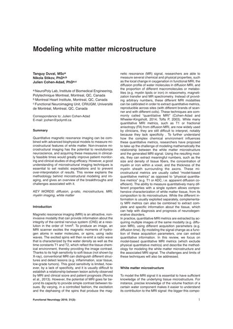 Pdf Modeling White Matter Microstructure