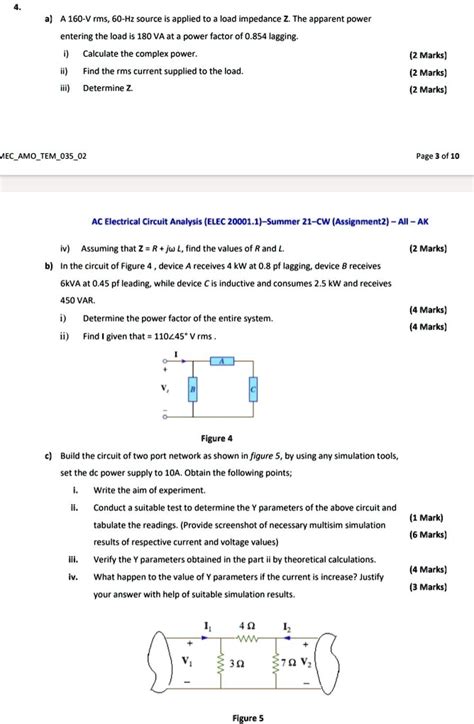 SOLVED A V Rms Hz Source Is Applied To A Load Impedance The Apparent Power Entering