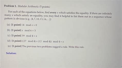 Solved Problem Modular Arithmetic Points For Each Of Chegg