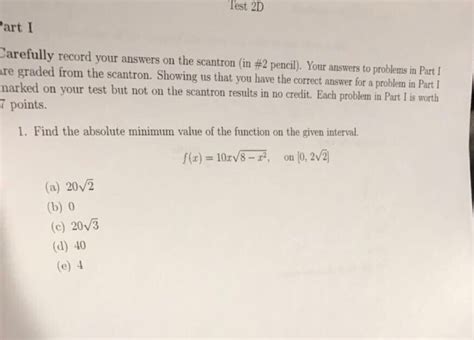 Solved Test 2D Art I Carefully Record Your Answers On The Chegg