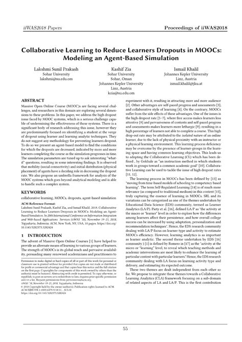 Pdf Collaborative Learning To Reduce Learners Dropouts In Moocs Modeling An Agent Based