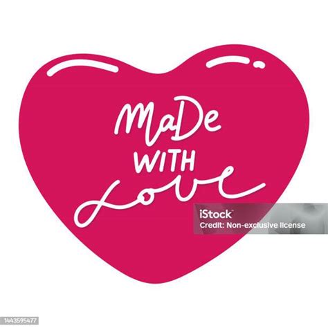 서예 비문과 하트 엠블럼 또는 태그 템플릿이 있는 러브 사인으로 제작되었습니다 수제 생산 태그 또는 장식 글꼴이 있는 레이블 제품 마킹에 대 한 배지 또는 스티커 평면