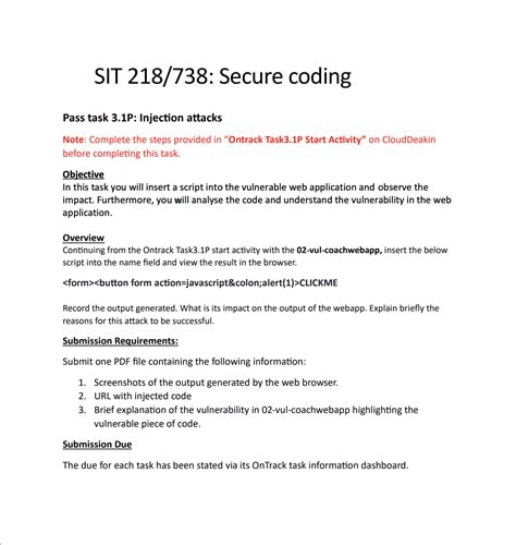 Solved Sit 218738 Secure Coding Pass Task 31p Injection