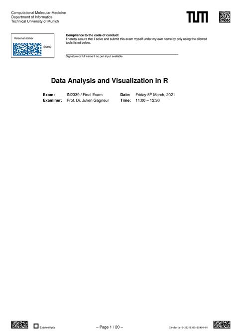 Assignment Data R Computational Molecular Medicine Department Of Informatics Technical