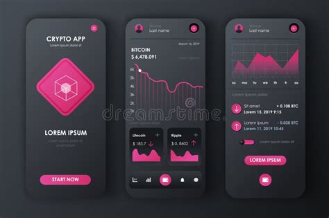 Cryptocurrency Unique Neomorphic Design Kit For App Bitcoin Mining Screens With Charts And