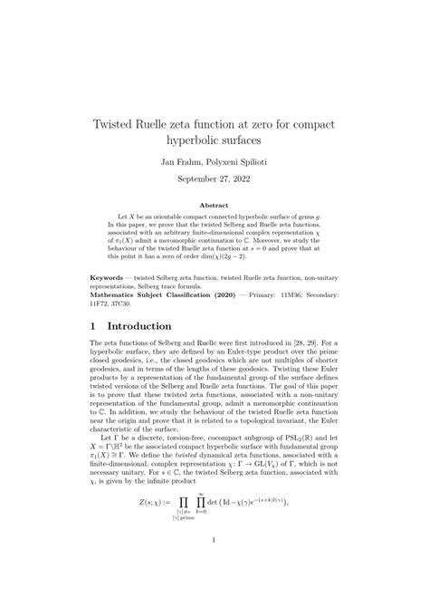 Pdf Twisted Ruelle Zeta Function At Zero For Compact Hyperbolic Surfaces