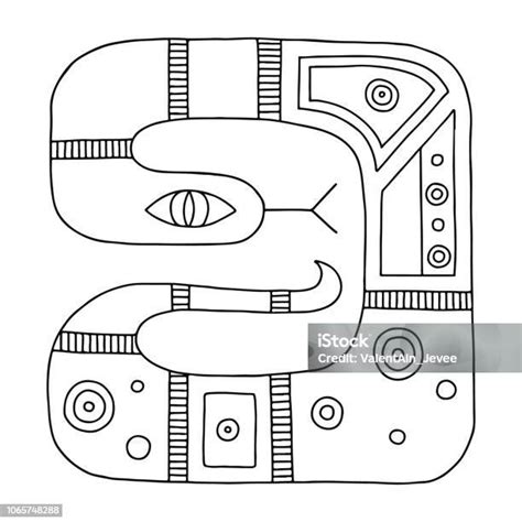 벡터 손 장식 기하학적 요소 선 점 들과 격리 된 뱀의 흑백 그림을 그려 색칠 그림입니다 선 도면입니다 그래픽 일러스트입니다 0