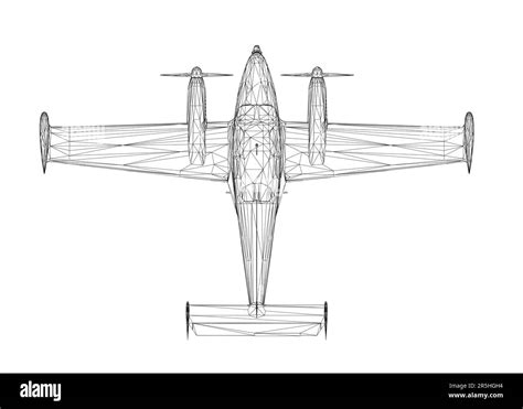 Airplane Wireframe With Propeller From Black Lines Isolated On White Background View From Above