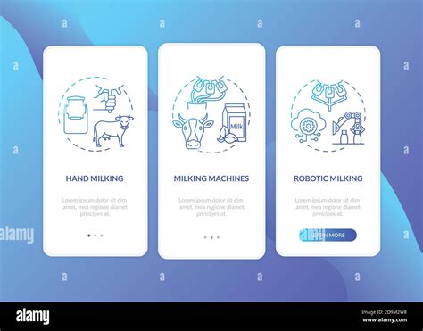 Cow Milking Blue Gradient Onboarding Mobile App Page Screen With