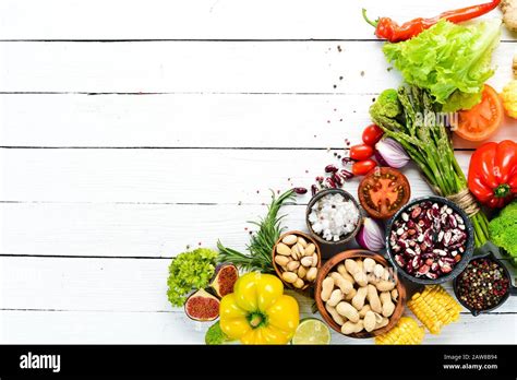 Organic Food Fresh Vegetables And Fruits On A White Background Top