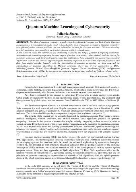 pdf quantum machine learning and cybersecurity