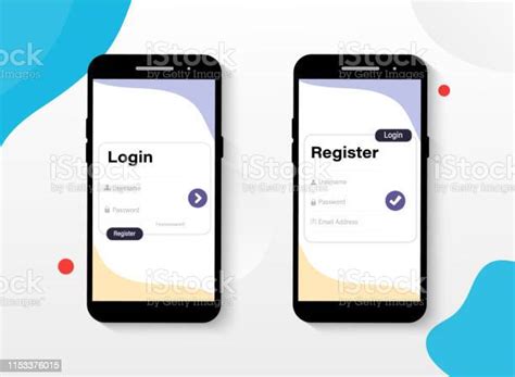 웹 사이트 Ui 벡터 요소입니다 로그인 하 고 스마트 폰 화면에 Ui Ux를 가입 로그인 및 등록 양식 페이지 양식 페이지 웹