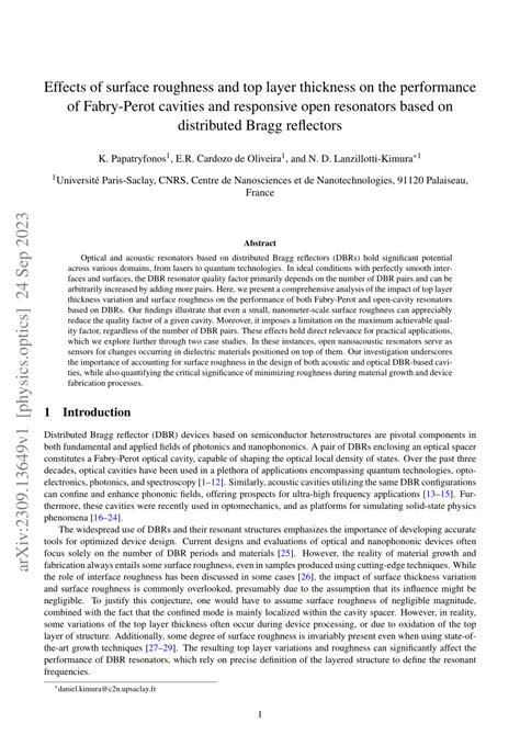 Pdf Effects Of Surface Roughness And Top Layer Thickness On The Performance Of Fabry Perot