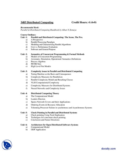 Course Outline Distributed Computing Handout Docsity
