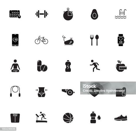 흰색 배경에 격리 된 피트 니스 실루엣 벡터 아이콘입니다 웹 모바일 앱 Ui 디자인 및 인쇄 폴리그래피 및 프로모션 광고 비즈니스를 위한 피트니스 아이콘 세트 가냘픈에 대한