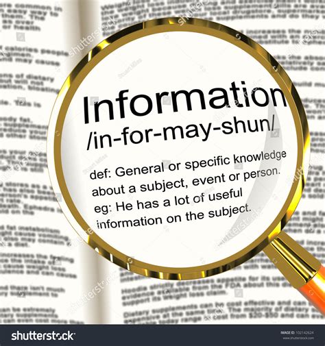 Information Definition Magnifier Shows Knowledge Data And Facts Stock