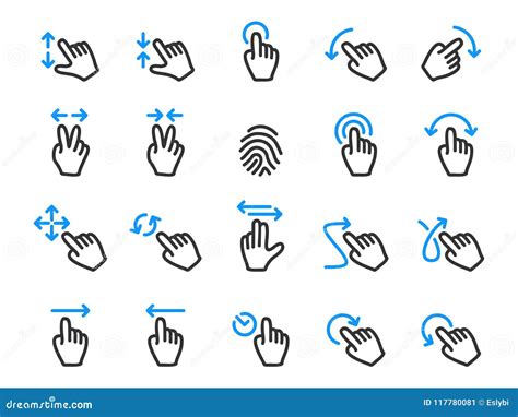 Set Of Hand Gestures Icons For Using In The Touch Sensitive Screen Stock Vector Illustration