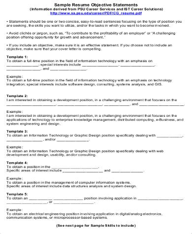 FREE Sample Resume Objective Statement Templates In PDF MS Word