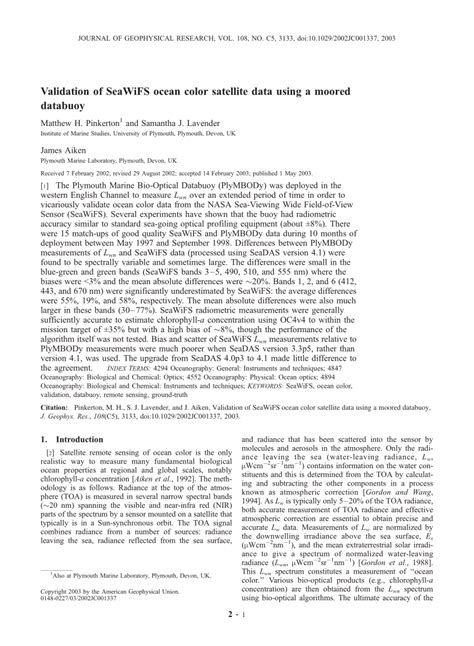 Pdf Validation Of Seawifs Ocean Color Satellite Data Using A Moored Databuoy
