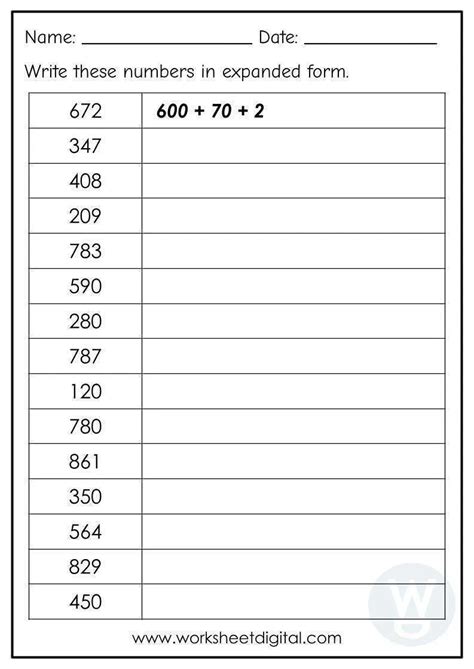 Expanded Forms Numbers To 1000 Worksheet Digital Worksheets Library