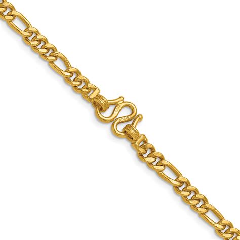 Pure 24k Yellow Gold Mens Figaro Chain Necklace 20 5mm