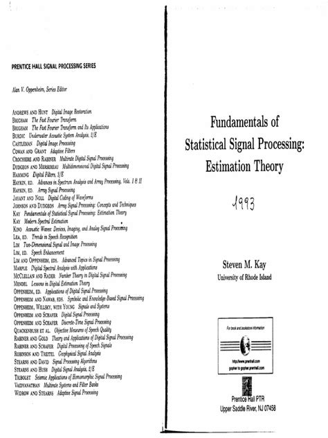 prentice hall signal processing series steven m kay fundamentals of statistical signal