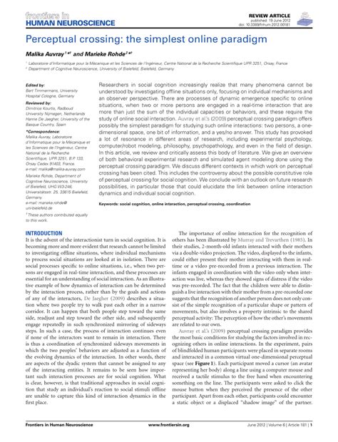 Pdf Perceptual Crossing The Simplest Online Paradigm
