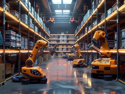Automated Warehouse Robots Working In Modern Facility Stock Illustration Illustration Of