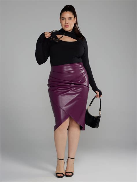 Plus Size Faux Leather Ruched Wrap Skirt Fashion To Figure
