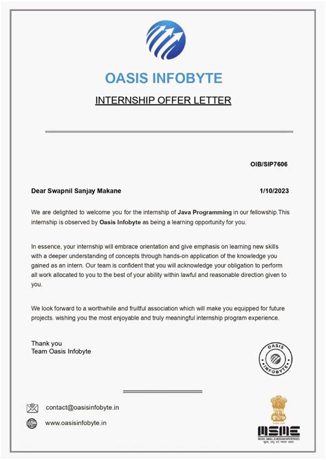 Swapnil Makane On Linkedin Javaprogramming Oasisinfobyte Internship