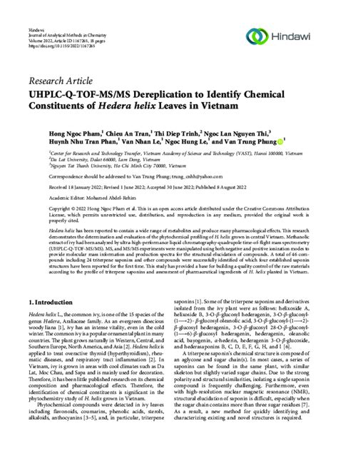 Pdf Uhplc‐q‐tof‐ms Ms Dereplication To Identify Chemical Constituents Of Hedera Helix Leaves