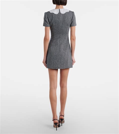 Herringbone Wool Blend Minidress In Grey Self Portrait Mytheresa