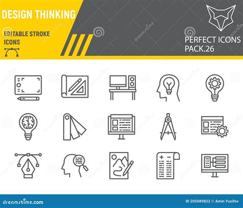 Design Thinking Line Icon Set Ideation Collection Vector Sketches Logo Illustrations Design