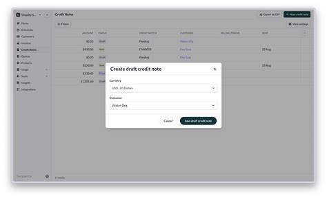issue credit notes sequence